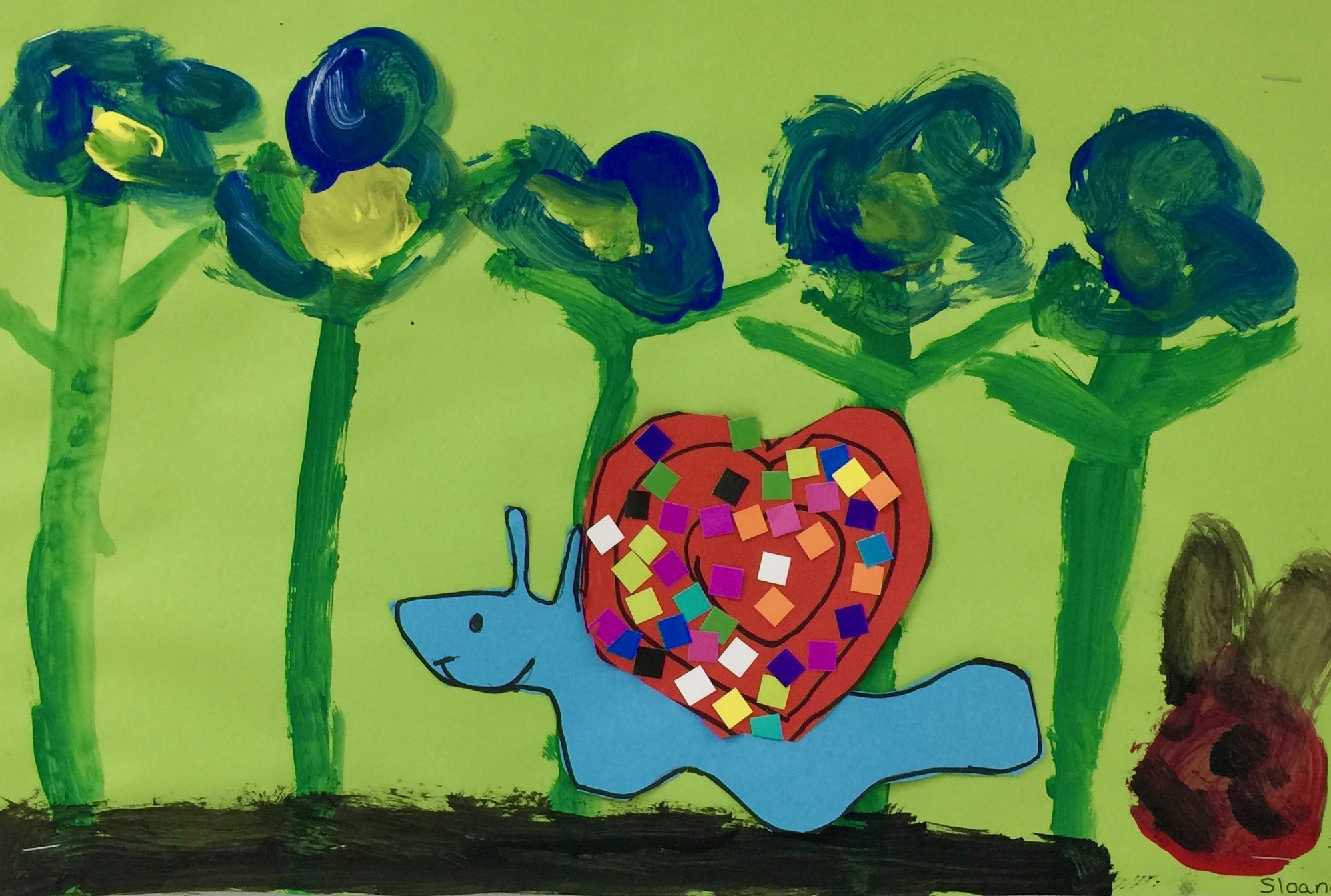 Colorful Springtime Elementary Art Project: Mosaic Heart Garden Snails ...